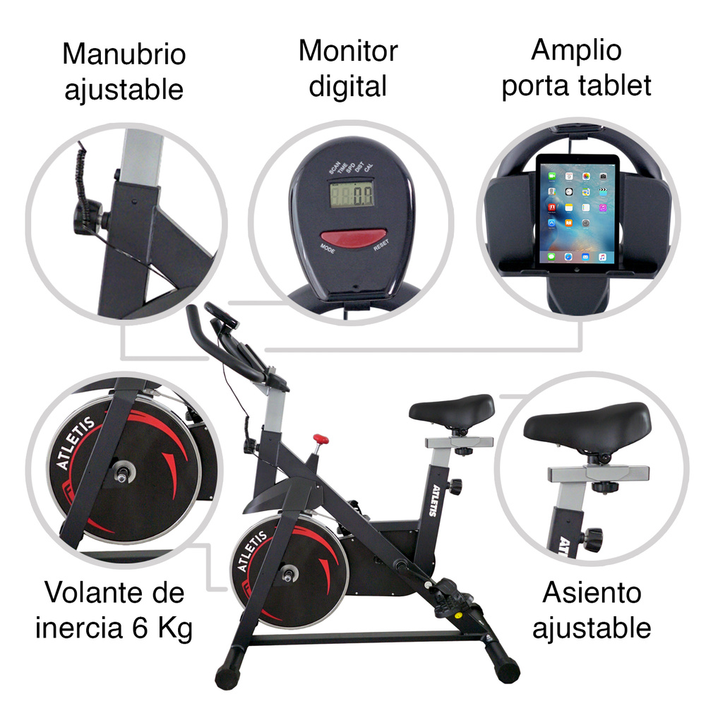 Atletis - Bicicleta Spinning Atletis K100 Volante de Inercia 6Kg Rojo Atletis - Bicicleta Spinning Atletis K100 Volante de Inercia 6Kg Rojo